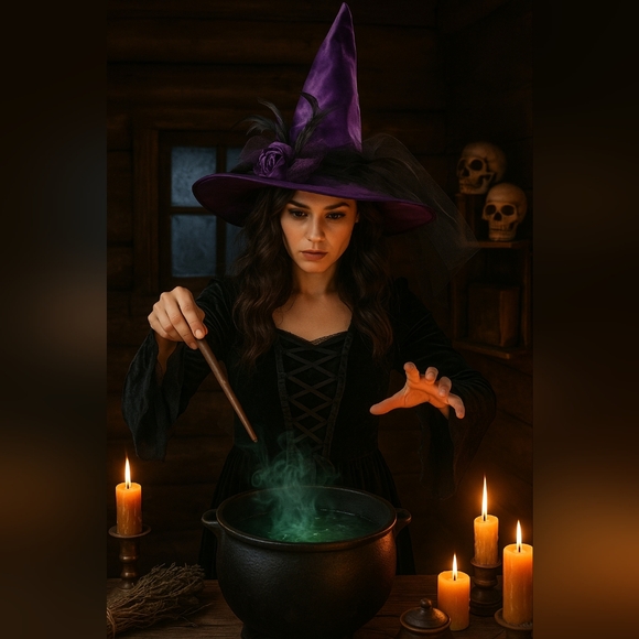 Spirit | Accessories | Purple Satin Witch Hat Feathers Tulle Rose ...